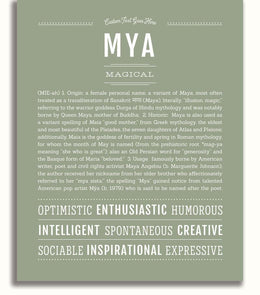 Mya Personalized Name Meaning Art Prints – Name Stories