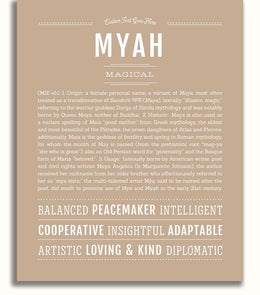 Myah Personalized Name Meaning Art Prints – Name Stories