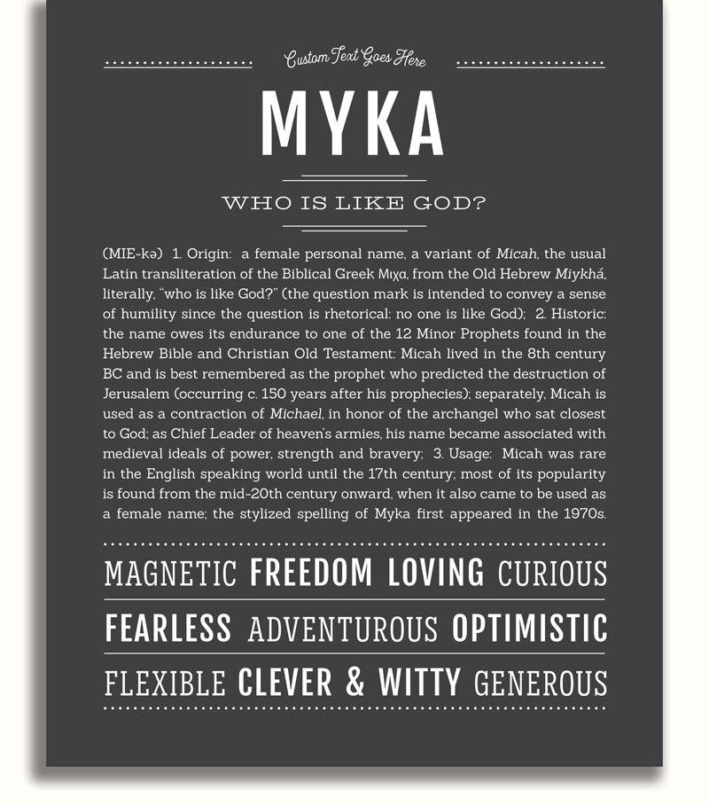 Myka Personalized Name Meaning Art Prints – Name Stories