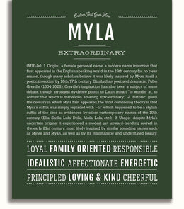 Myla Personalized Name Meaning Art Prints – Name Stories