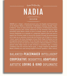 Nadia Personalized Name Meaning Art Prints – Name Stories