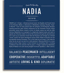Nadia Personalized Name Meaning Art Prints – Name Stories