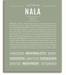 Nala Personalized Name Meaning Art Prints – Name Stories