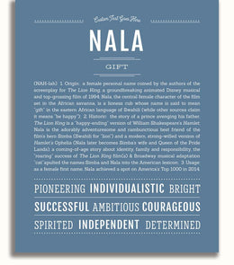 Nala Personalized Name Meaning Art Prints – Name Stories