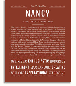 Nancy Personalized Name Meaning Art Prints – Name Stories