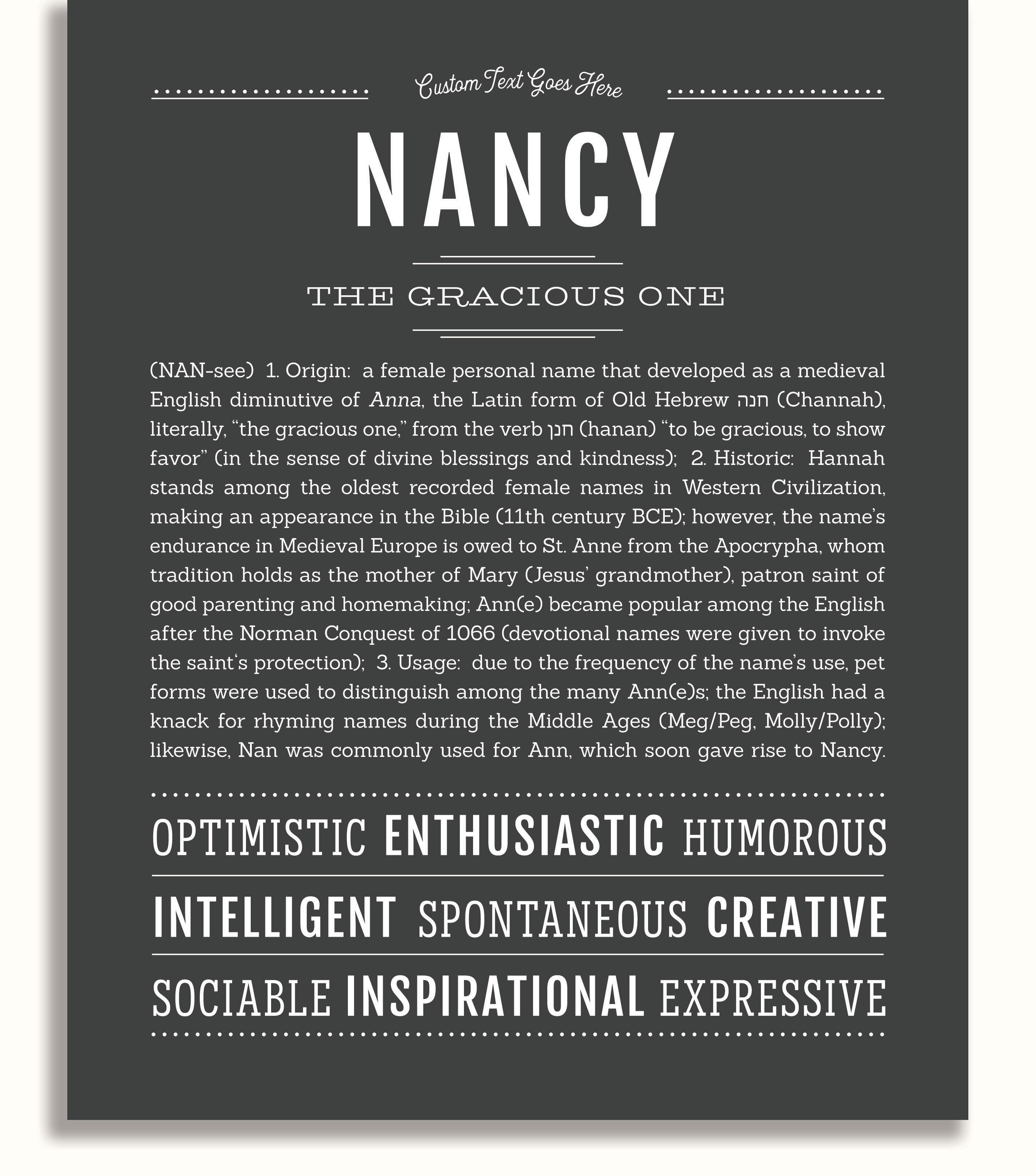 Nancy Personalized Name Meaning Art Prints – Name Stories