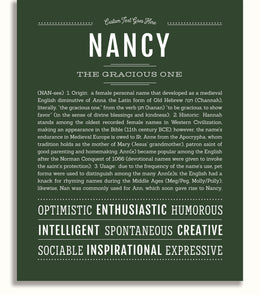 Nancy Personalized Name Meaning Art Prints – Name Stories