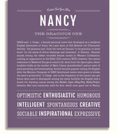 Nancy Personalized Name Meaning Art Prints – Name Stories