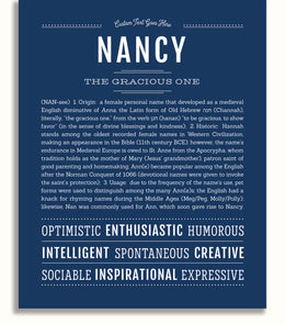 Nancy Personalized Name Meaning Art Prints – Name Stories