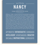Nancy Personalized Name Meaning Art Prints – Name Stories