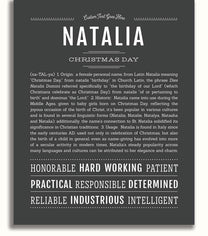 Natalia Personalized Name Meaning Art Prints – Name Stories