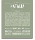 Natalia Personalized Name Meaning Art Prints – Name Stories