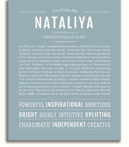 Nataliya Personalized Name Meaning Art Prints – Name Stories