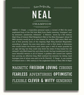 Neal Personalized Name Meaning Art Prints – Name Stories