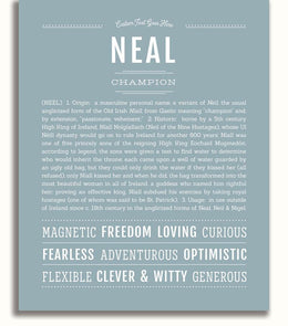 Neal Personalized Name Meaning Art Prints – Name Stories