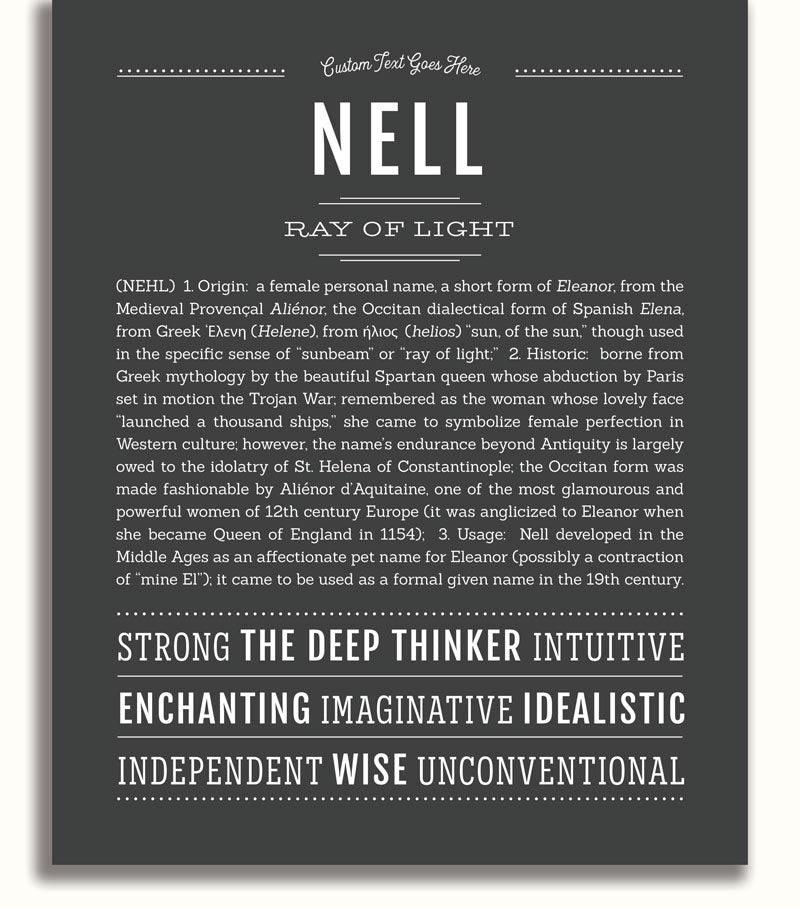 Nell Personalized Name Meaning Art Prints – Name Stories