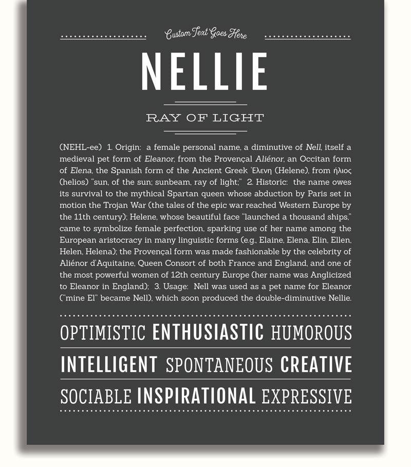 Nellie Personalized Name Meaning Art Prints – Name Stories