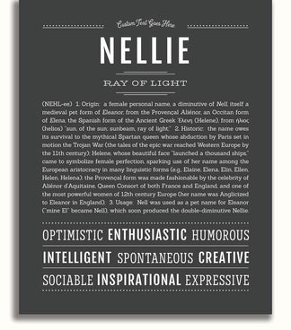 Nellie Personalized Name Meaning Art Prints – Name Stories
