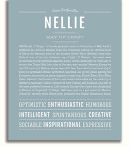 Nellie Personalized Name Meaning Art Prints – Name Stories
