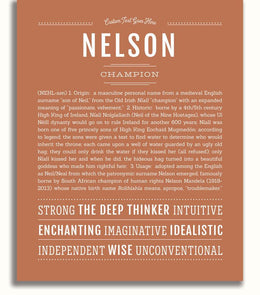 Nelson Personalized Name Meaning Art Prints – Name Stories