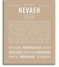 Nevaeh Personalized Name Meaning Art Prints – Name Stories