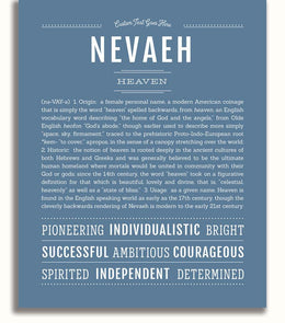 Nevaeh Personalized Name Meaning Art Prints – Name Stories