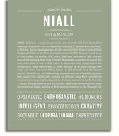 Niall Personalized Name Meaning Art Prints – Name Stories