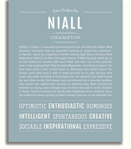 Niall Personalized Name Meaning Art Prints – Name Stories