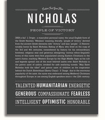 Nicholas Personalized Name Meaning Art Prints – Name Stories