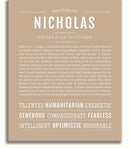 Nicholas Personalized Name Meaning Art Prints – Name Stories