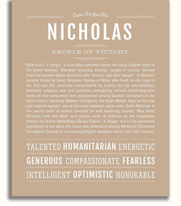 Nicholas Personalized Name Meaning Art Prints – Name Stories