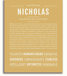 Nicholas Personalized Name Meaning Art Prints – Name Stories