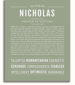 Nicholas Personalized Name Meaning Art Prints – Name Stories