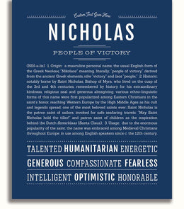 Nicholas Personalized Name Meaning Art Prints – Name Stories