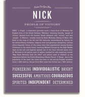 Nick Personalized Name Meaning Art Prints – Name Stories