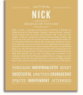 Nick Personalized Name Meaning Art Prints – Name Stories