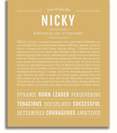 Nicky Personalized Name Meaning Art Prints – Name Stories
