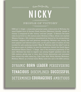Nicky Personalized Name Meaning Art Prints – Name Stories