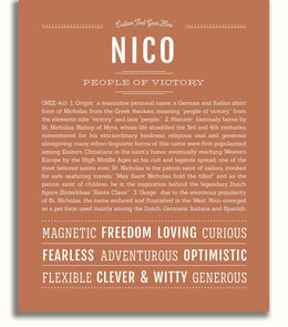 Nico Personalized Name Meaning Art Prints – Name Stories
