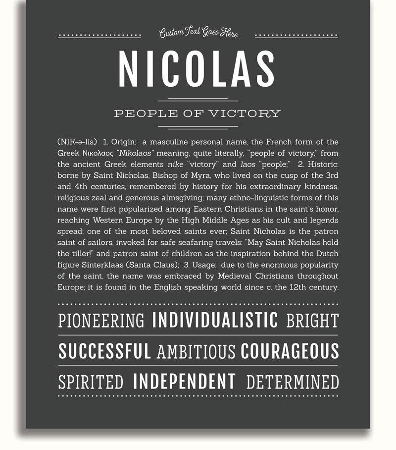 Nicolas Personalized Name Meaning Art Prints – Name Stories