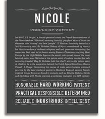 Nicole Personalized Name Meaning Art Prints – Name Stories