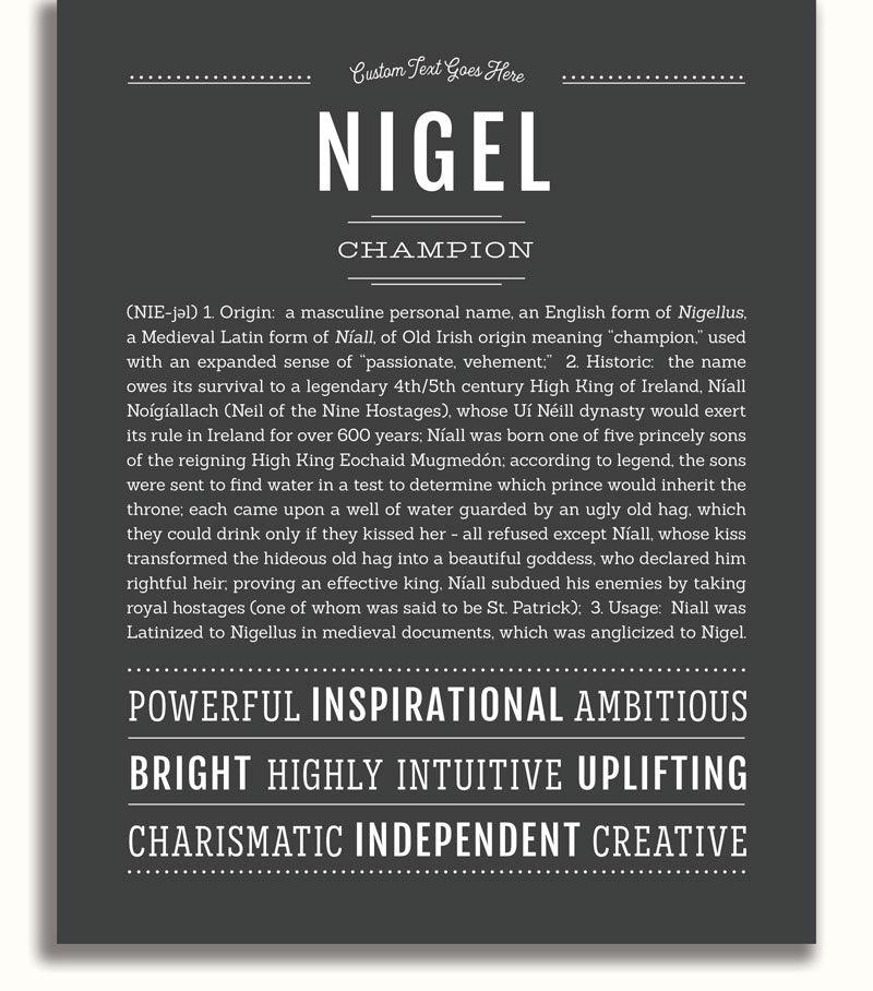 Nigel Personalized Name Meaning Art Prints – Name Stories
