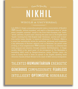 Nikhil Personalized Name Meaning Art Prints – Name Stories