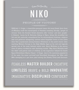 Niko Personalized Name Meaning Art Prints – Name Stories