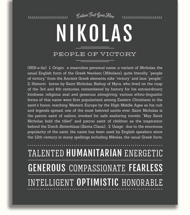 Nikolas Personalized Name Meaning Art Prints – Name Stories