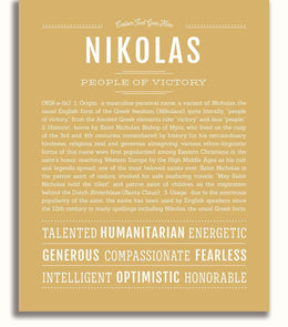 Nikolas Personalized Name Meaning Art Prints – Name Stories