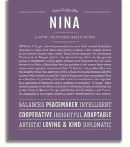 Nina Personalized Name Meaning Art Prints – Name Stories