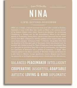 Nina Personalized Name Meaning Art Prints – Name Stories