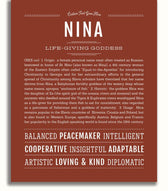 Nina Personalized Name Meaning Art Prints – Name Stories