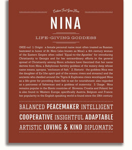 Nina Personalized Name Meaning Art Prints – Name Stories